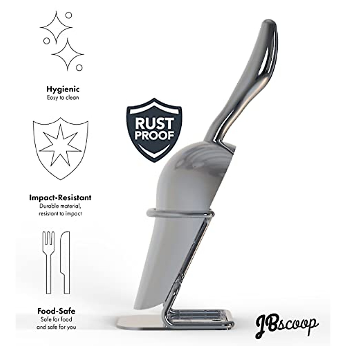 JBscoop Stainless Steel Ice Scoop 8 OZ, Metal Ice Scooper For Ice Maker, Multipurpose For Candy Kitchen Bar Party Wedding Pet Animal Dog Food Scoop Beach Shovel