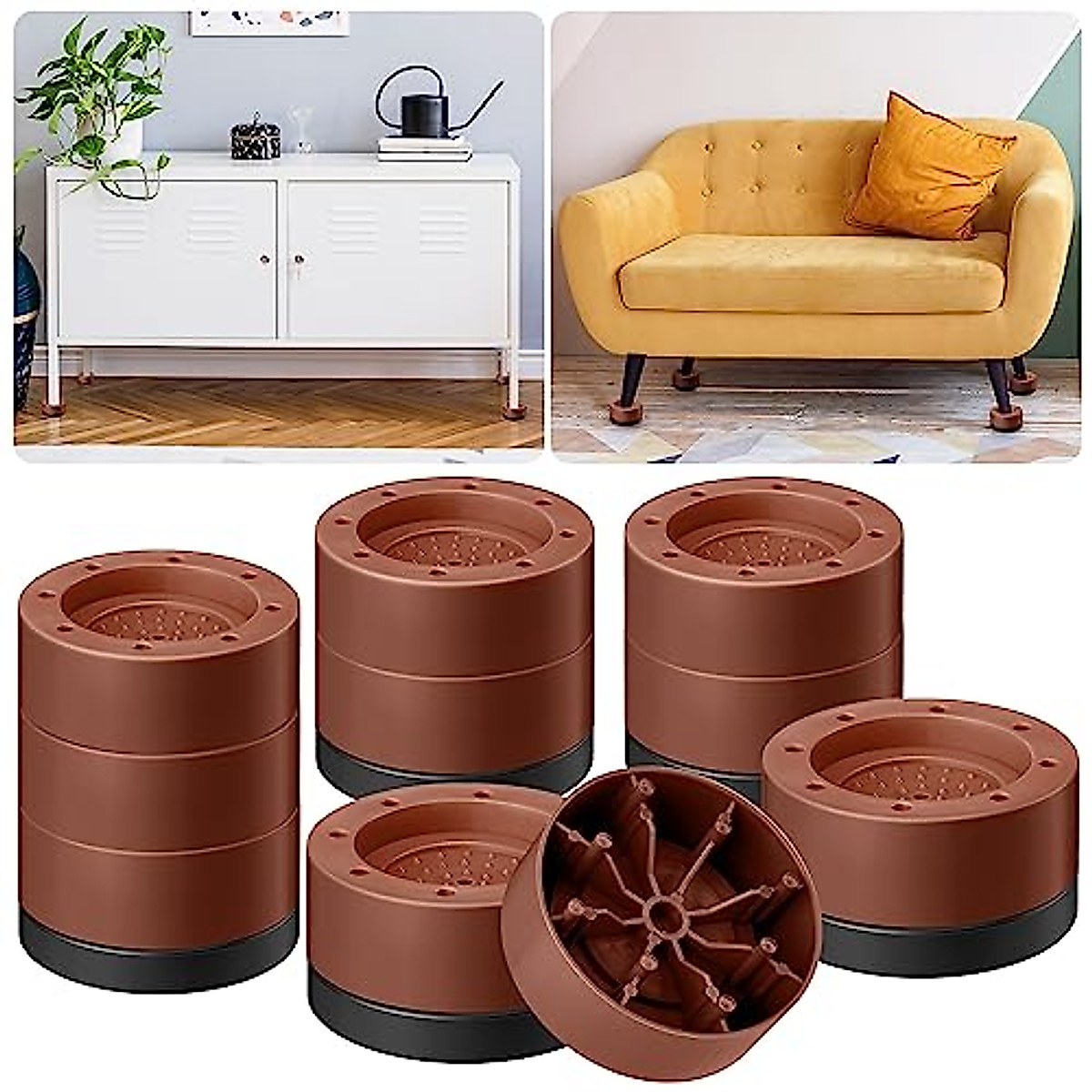 Lallisa Set of 48 Round Bed Risers Heavy Duty Couch Risers 1.85 Inch Bed Lifts Risers Adjustable Desk Risers for Desk Legs Bed Frame Table Sofa Chair Mattress Couch Dorm (Black, Brown)