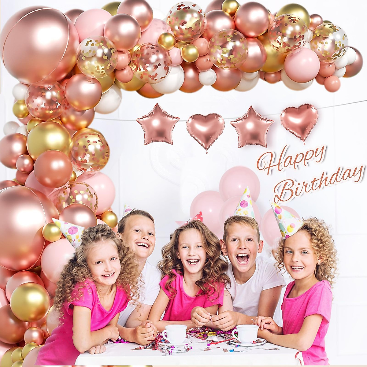 154pcs Rose Gold Balloon Arch Garland Kit, Metallic Rose Gold and Pink Gold White Balloons for Birthday Baby Shower Bachelorette Wedding Bridal Shower Decorations