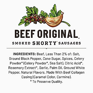 Duke's Beef Original Smoked Shorty Sausages, Keto Friendly Snack, 4 oz.