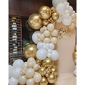 White Sand and Gold Balloons Arch Garland Kit-180pcs Neutral Metallic White Chrome Gold Balloons for Boho Wedding Baby Shower Bridal Shower Birthday Party Decorations