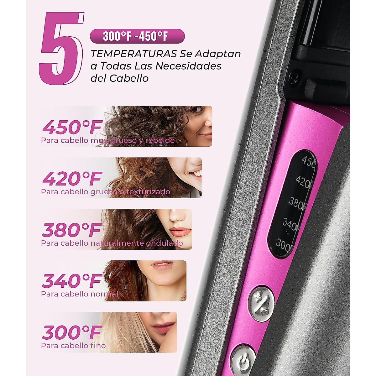 PRITECH Ceramic Hair Iron (TA-2340), 1 inch, Hair Straightener and Curling Iron, Adjustable Temperature, Fast Heat Up, Auto Shut-Off, Dual Voltage, Safety Lock, 450°F