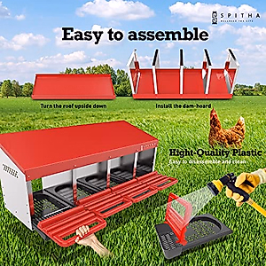 SPITHA Chicken Nesting Box - 4 Hole, Compartment Poultry Galvanized Stainless Steel and Plastic with Perch Nest Boxes Laying Egg Roll Out Up to 20 Hens for Chickens Coops with Lid to Protect Eggs.