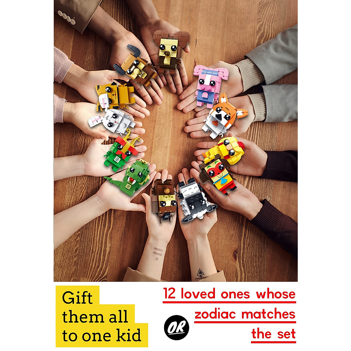 QPZ 12 Small Zodiac Animals Pets Mini Goodie Bag Fillers Packs, Horse Dog Monkey Tiger Rabbit Dragon Small Building Blocks Sets Compatible Party Favors for Kids