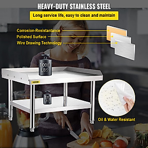 VEVOR Stainless Steel Equipment Grill Stand, 48 x 30 x 24 Inches Stainless Table, Grill Stand Table with Adjustable Storage Undershelf, Equipment Stand Grill Table for Hotel, Home, Restaurant Kitchen