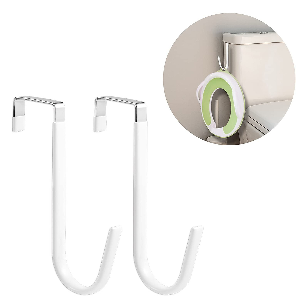 2pcs Potty Seat Hook, Multifunctional Potty Hook for Kids Z Shaped Door Hangers No Drill Over The Door Hooks for Hanging Potty Training Seat Toilet Tank Wardrobes Closets Cabinets (White)