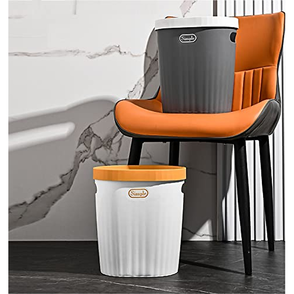 Plastic Small Trash Can, 3.1 Gallon Office Trash Can, White Trash Bin with Built-in Handle, Slim Waste Basket for Bathroom, Bedroom, Home Office, Living Room, Kitchen (12L White)