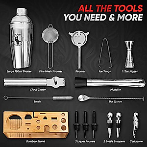 Bartender Tool Set has to Craft Perfect Drinks - Designed for Lasting use and Durability Feel Like a Professional Mixologist - Includes Items Such as a Shaker Jigger and Strainer