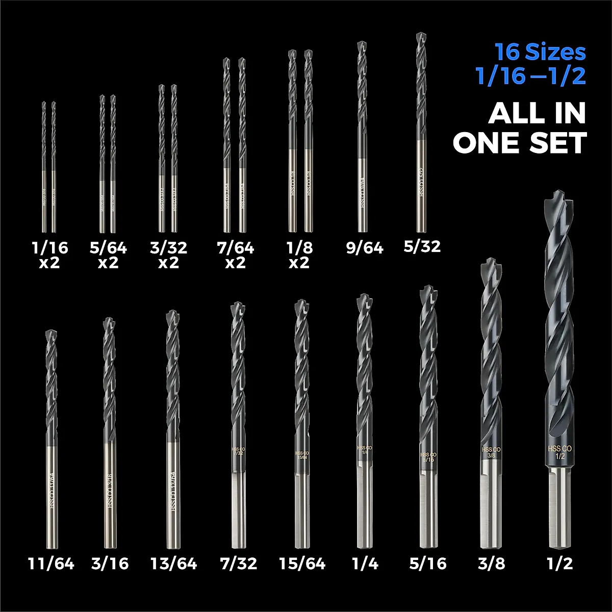 toolant Cobalt Drill Bit Set(Pro) Titanium Aluminum Nitride Coated (TiAlN) with Bullet Point Tip, 21-Piece (1/16" - 1/2")