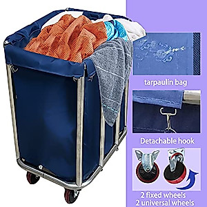 XIJIXILI Commercial Laundry Cart with Wheels Metal Laundry Basket Industrial Rolling Laundry Hamper Removable Liner Bag 160 LB Weight Capacity