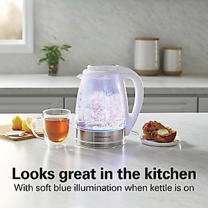 Hamilton Beach 1.7L Electric Tea Kettle, Water Boiler & Heater, LED Indicator, Built-In Mesh Filter, Auto-Shutoff & Boil-Dry Protection, Cordless Serving, Iridescent Clear Glass (41055)