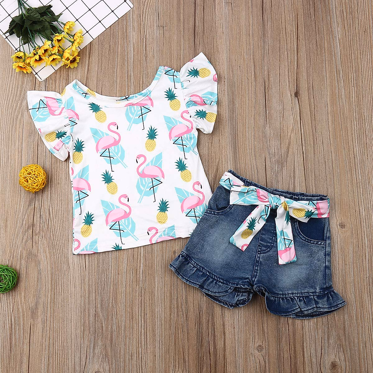 2Pcs/Set Fashion Toddler Kids Baby Girl Boy Summer Outfits Sleeveless Tassel T-Shirt Top+Floral Shorts Clothes Set 6M-5T (Flamingo, 4-5 Years)