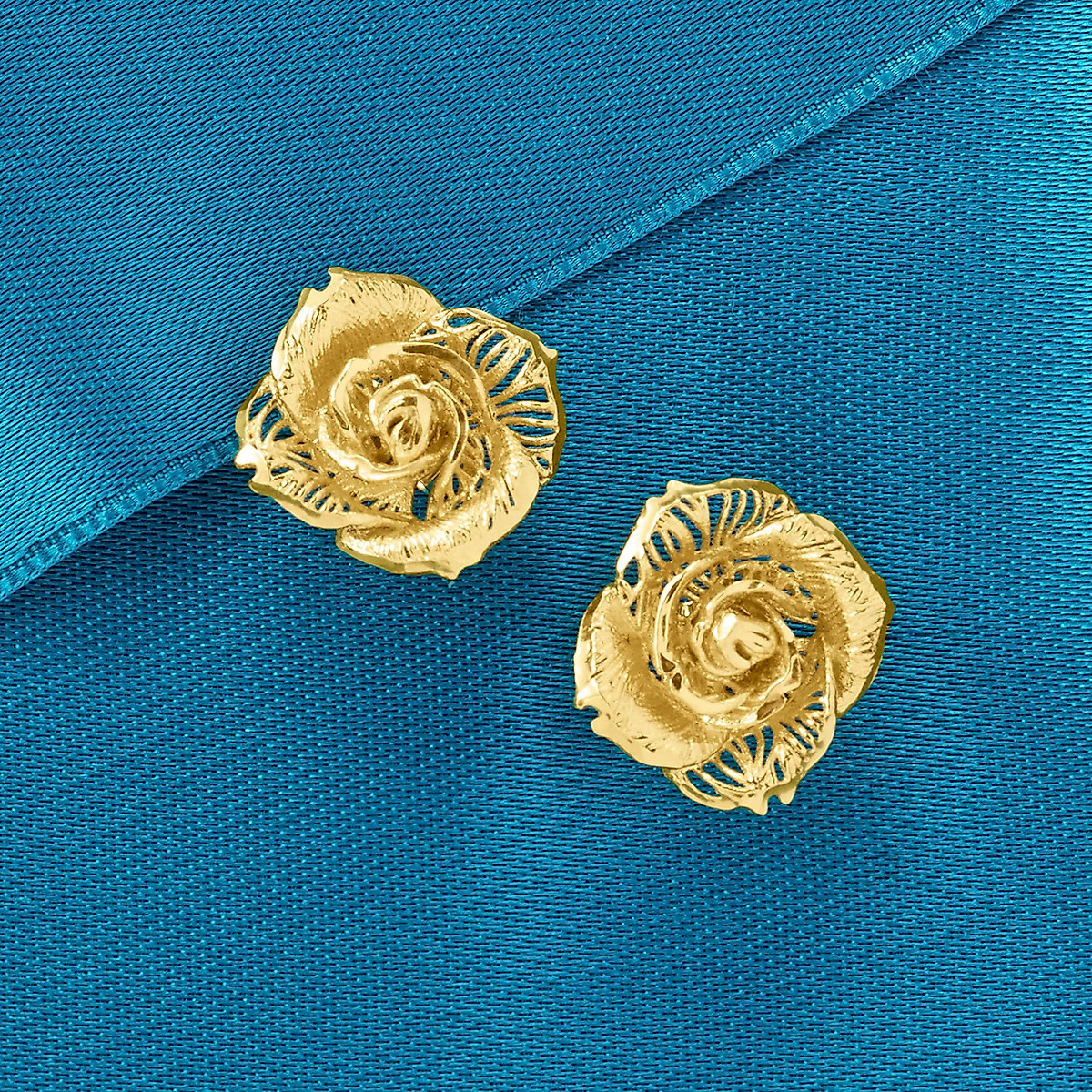 Ross-Simons Italian 14kt Yellow Gold Rose Earrings