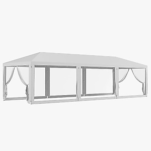 Outsunny 10' x 28' Party Tent Canopy, Outdoor Event Shelter Gazebo with 8 Removable Mesh Sidewalls, Zipper Doors, Steel Frame, White