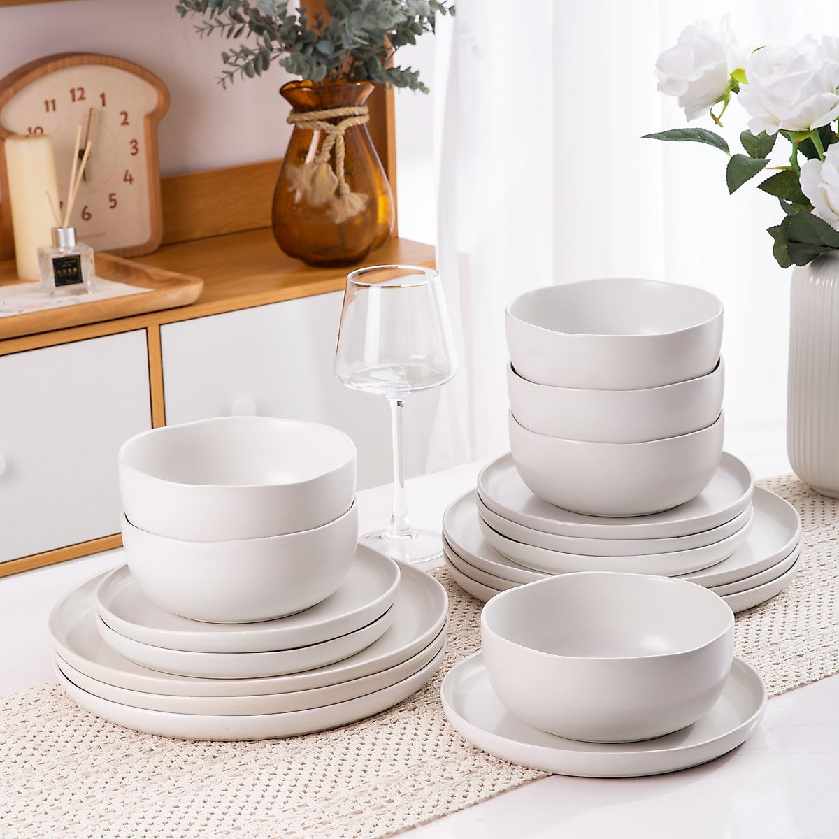 AmorArc Ceramic Dinnerware Sets, Wavy Rim Stoneware Plates and Bowls Sets, Highly Chip and Crack Resistant | Dishwasher & Microwave & Oven Safe Dishes set, Service for 4 (12pc)