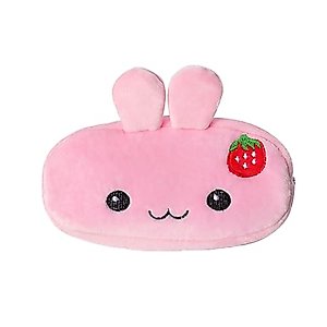 HSYHERE Creative Cute Lovely Funny Happy Animals Bear Frog Face Fruit Strawberry Watermelon Soft Stuffed Surface Clothes Zipper Pencil Box Pencil Case Pencil Holder Pouch Pen Bag - Strawberry Rabbit