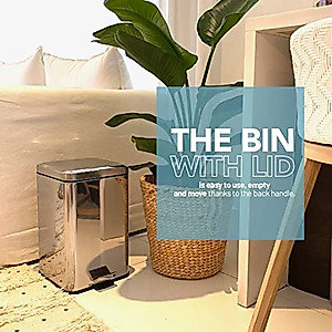 AWENN - Kitchen Garbage Trash Can with Lid and Pedal - Touchless Round Shape Waste Bin - Stainless Steel Dustbin with Removable Inner Bucket for and Outdoors – Gray (5.3 Gallon – 20 Liters)