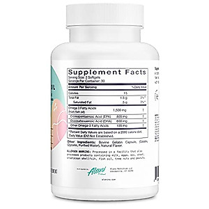 Alani Nu Omega 3 Fish Oil, 1500MG, 800mg EPA, 600mg DHA, Gluten-Free, (60 Softgels) 30 Servings