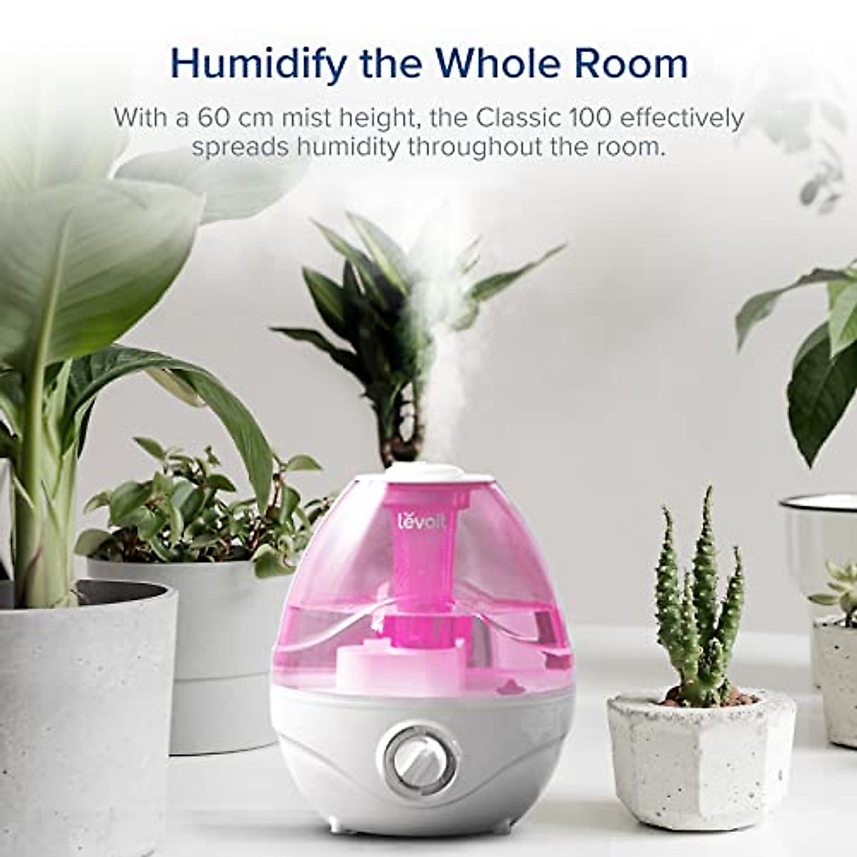 LEVOIT Humidifiers for Bedroom Large Room (2.4L Water Tank), Cool Mist for Home Whole House, Adjustable 360° Rotation Nozzle, Ultrasonic, Auto Shutoff, Night Light, BPA-Free, Pink