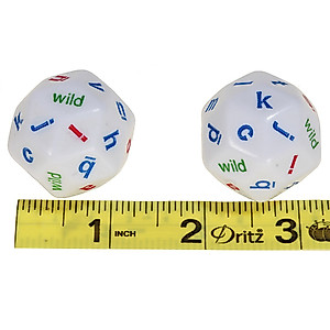 Alphabet Jumbo Dice, 30-Sided, Set of 6 Identical Dice, Purple Velveteen Drawstring Storage Pouch, Bundled Items