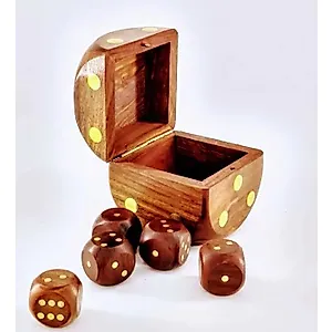 KAM Home Domino DICE Wooden Game Dice Box with Five Dice Square Gifts for Christmas
