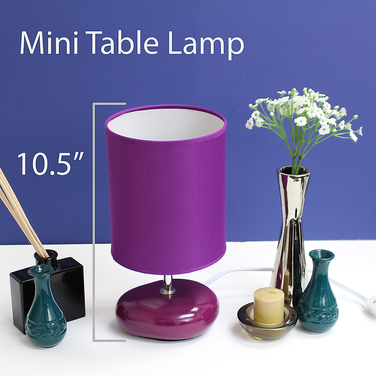 Simple Designs LT2005-PRP Stonies Small Stone Look Table Desk Bedside Lamp, Purple
