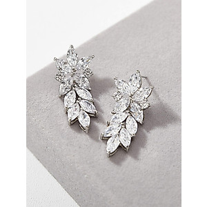 SWEETV Marquise Wedding Earrings for Brides, Silver Bridal Bridesmaid Earrings for Wedding, Cubic Zirconia Dangle Drop Earrings for Women