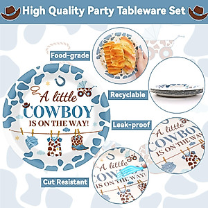96 Pcs Western Baby Shower Plates and Napkins Party Supplies Western Cowboy Tableware Set Little Cowboy Party Decorations Favors for Cowboy Baby Shower Serves 24 Guests