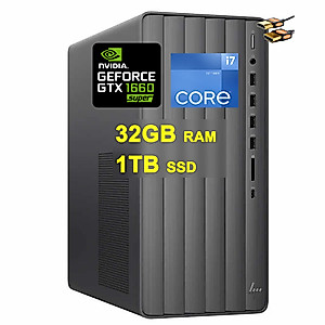HP Envy Gaming Tower Desktop Computer 12th Generation Intel 12-Core i7-12700F Processor 32GB RAM 1TB SSD Nvidia GeForce GTX 1660 Super 6GB Graphic USB-C VGA Bluetooth Win11 Black + HDMI Cable