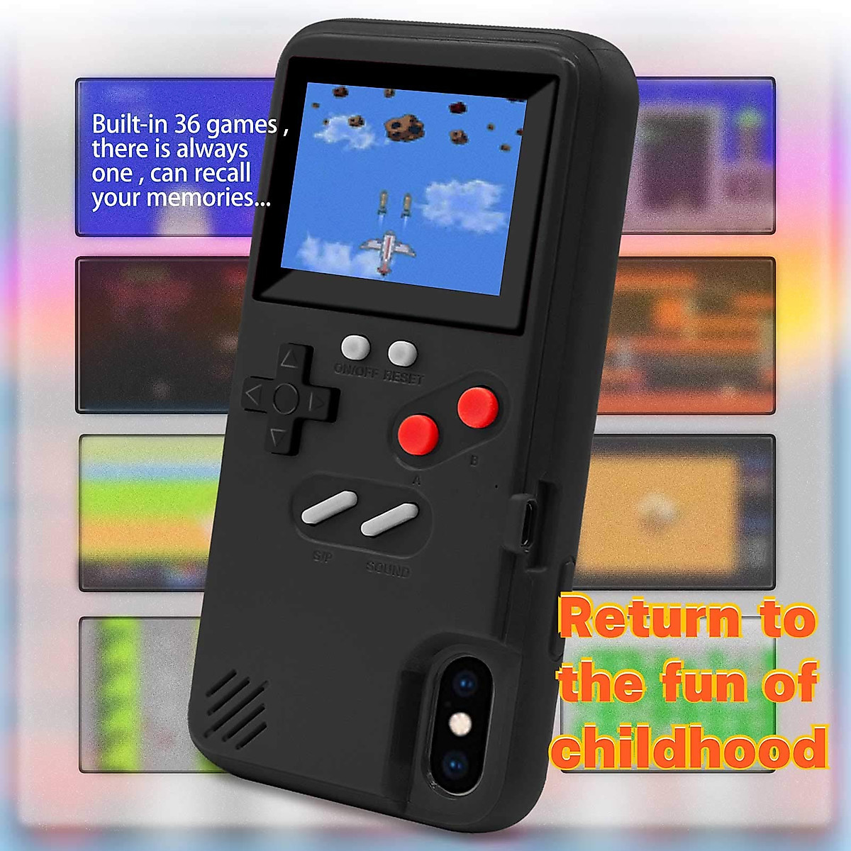 Game Console Case for iPhone,DIKKAR Retro Protective Cover Self-Powered Case with 36 Small Games,Full Color Display,Video Game Case for iPhone 11 Pro Max (Black)