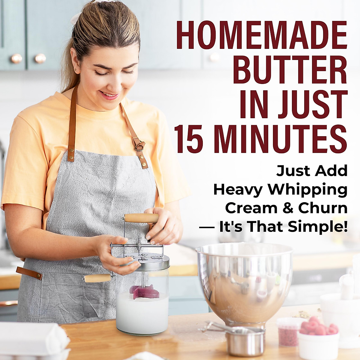 Dazey Butter Churn- Cheese Cloth and Beech Wood BUTTER PADDLES INCLUDED- Hand Crank Butter Churner- Manual Butter Maker- Create Delicious Homemade Butter With Your Own Hand Crank Dazey Butter Churner