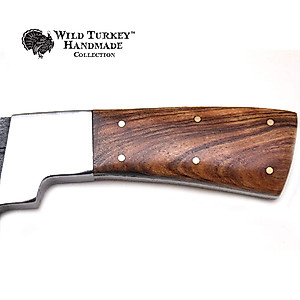 Wild Turkey Handmade Collection 1075 High Carbon Steel Full Tang Butcher Knife Handmade Forged Kitchen Chef Knife High Carbon Steel Butcher Cleaver with Leather Knife Sheath. (Wood)
