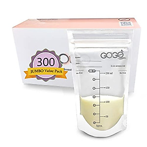 300 CT (5 Pack of 60 Bags) JUMBO Value Pack Breastfeeding Breastmilk Storage Bags - 7 OZ, EACH PRE-STERILIZED By Gamma Ray, BPA Free, Leak Proof Storing Double Zipper Seal, Self Standing, for Refrigeration and Freezing - Only at Amazon