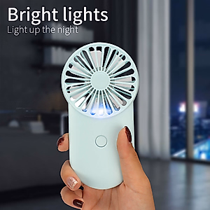 Dilexus Personal Fan Green Mini Handheld Fan,USB Recharge,Colorful LED,Small Portable Hand Fan with 3 Speed Modes - Ideal for Travel, Camping, Hiking and Office Use
