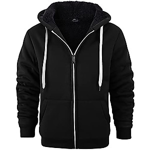 SCODI Hoodies for Men Heavyweight Fleece Sweatshirt - Full Zip Up Thick Sherpa Lined Charcoal Black M