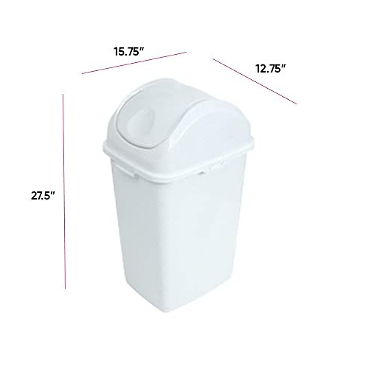 Superio Kitchen Trash Can with Swing Top Lid White, 13 Gallon (2 Pack) Slim Waste Bin Durable Plastic, Fit Small Spaces , Office, Bathroom, Under Counter