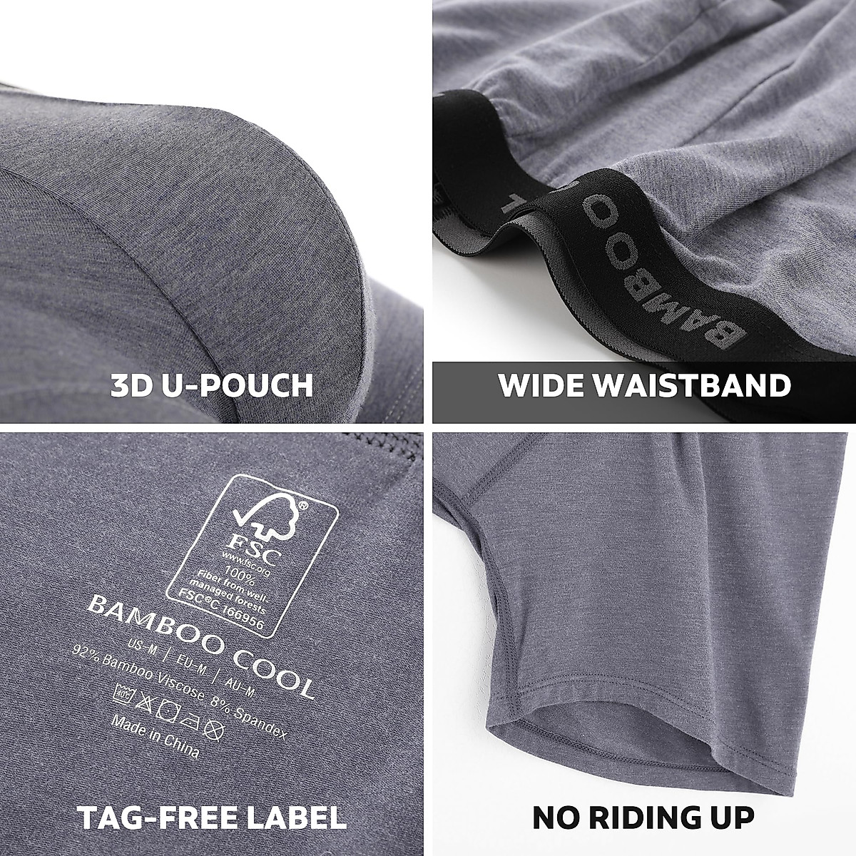 BAMBOO COOL Men's Ultra Breathable Underwear,No Riding Up Boxer Briefs with ComfortFlexible Waistband,Multipack