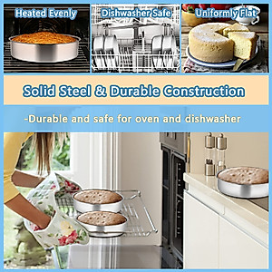 E-far 6 Inch Cake Pans Set of 4, Stainless Steel Round Baking Cake Pan Tins with Decorating Supplie Including Parchment Paper Icing Tips Spatula Scrapper, Non-toxic & Healthy, Dishwasher Safe