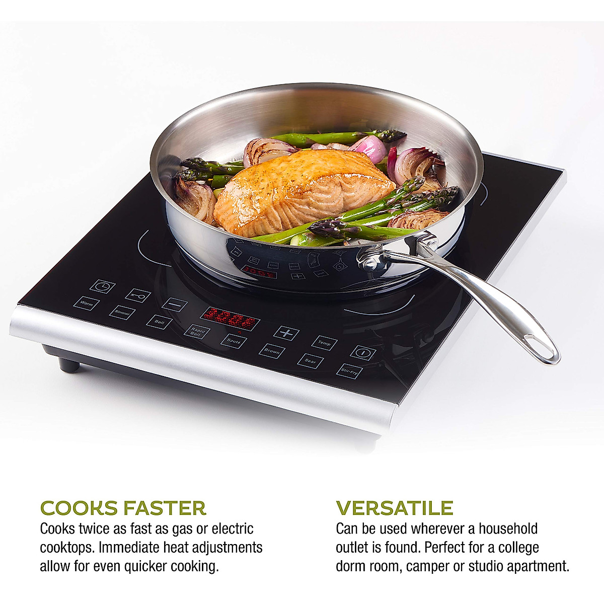Zavor PRO Portable Induction Cooktop, Magnetic Countertop Burner with 8 Pre-sets and 325°F Temperature Range, 1800W, Black (ZSEPR01)