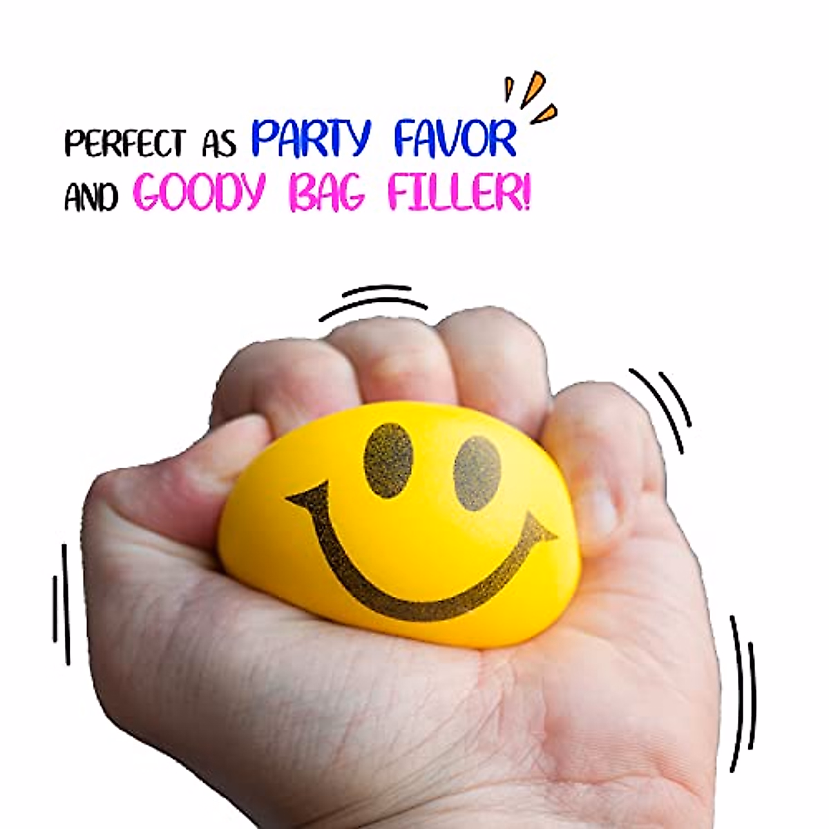 Be Happy! Neon Colored Smile Funny Face Stress Ball - Happy Smile Face Squishies Toys Stress Foam Balls for Soft Play - Bulk Pack of 12 Relaxable 2.5" Stress Relief Smile Squeeze Balls Fun Toys
