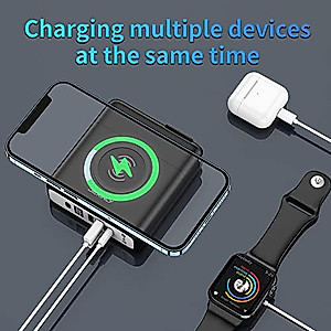 DEXINLY Portable Wireless Charger Power Bank,10000mAh 3-in-1,PD20W USB-C,QC3.0 USB-A Fast Charging Power Bank with Wall Plug, Travel Charger with External Battery Pack for iPhone,iPad,Android (Black)