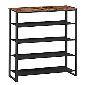 HOOBRO Shoe Rack, 5 Tier Shoe Storage Organizer with 4 Oxford Fabric Shelves and Top Panel, Holds 16-20 Pairs of Shoes, for Entryway and Closet, Industrial, Rustic Brown BF50XJ01