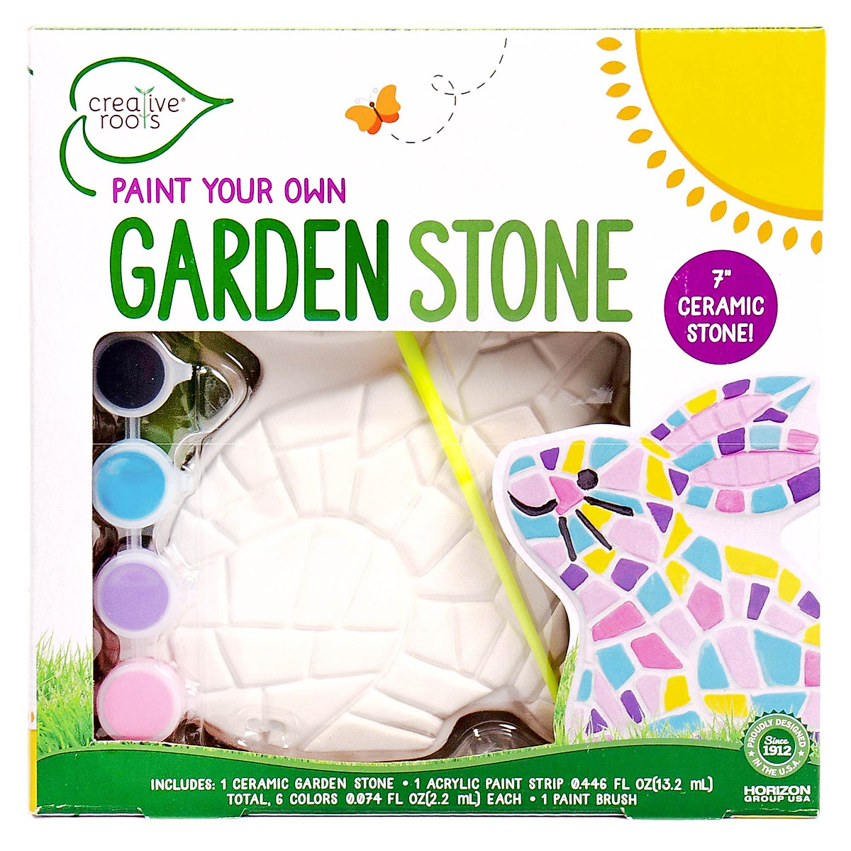 Creative Roots Paint Your Own Bunny Garden Stone, Craft Kits, Stepping Stones Kit for Kids, Ceramics to Paint, Ages 6+