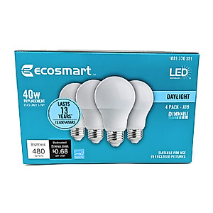 EcoSmart 40W Equivalent Daylight A19 Energy Star + Dimmable LED Light Bulb (4-Pack)