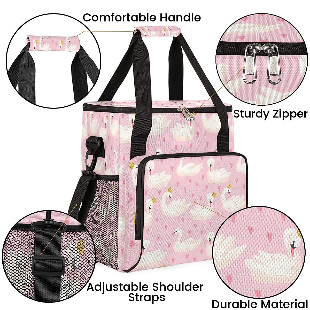 Cute Kawaii Pink Swan Coffee Maker Carring Bag Travel Storage Tote Bag Compatible with Keurig K-Mini or K-Mini Plus Portable Single Serve Coffee Brewer Case with Pockets for K-cup Pods