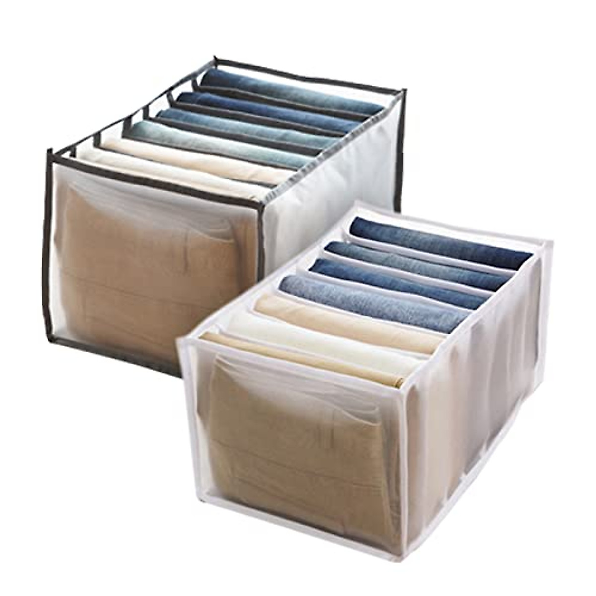 Livable Cloud 2Pcs 7 Grids drawer wardrobe organizer, jeans organizer, foldable and washable, suitable for T shirts, trousers, underwear, socks L Gray Large