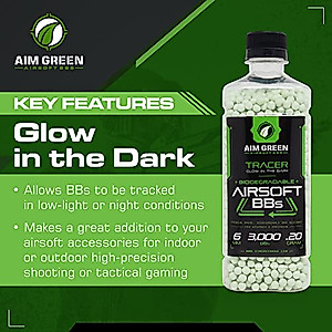 Aim Green Tracer Biodegradable Airsoft BBS, Glow-in-The-Dark BBS, 3,000 Count, 0.20 Grams