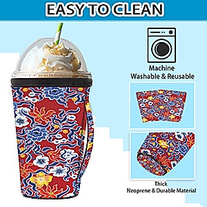 Iced Coffee Sleeve with Handle for Cold Drinks Allay Blossom Beverages Reusable Neoprene Coffee Insulator Sleeves Home Party Suppliess for 30-32oz Coffee Cups
