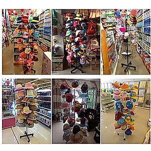 MYOYAY 5-Tier Hat Racks Rotating Metal Hat Display Stand 25 Hats Caps Holders Adjustable Hat Hanger Organizer Free Standing Headwear Wig Rack Metal Floor Rack with 4 Wheels for Caps Wigs Hats