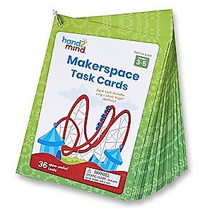 hand2mind Makerspace Task Cards, STEM Learning Cards for Kids Grade 3-5, 36 STEM Activities, Kids Building Projects, Learning Cards, Educational Toys, Fun Ideas on What to Build, Classroom Supplies